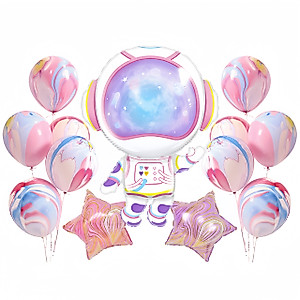 13Pcs Astronaut Balloons for Girls/Girl Astronaut Space Party Decor/Purple Outer Space Astronaut 4D Planet Balloons for Girl/Galaxy Planet Balloons/Space Travel Theme Birthday/UFO Baby Shower