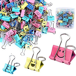 【80pack】Binder Clips, Limque Paper Clips ,Paper Clamps with Colored Cute Hollow Smiling Face ,80 Pcs Assorted Size Clips, for Office,Teacher Gifts and Kitchen