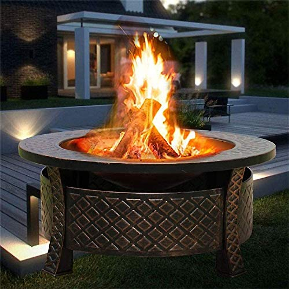Garden Fire Pit Portable Grill Barbecue Rack Firepit Home Fire Pit - Large Bonfire Wood Burning Patio & Backyard Firepit for with Round Spark Screen with Cover BBQ Cooking for Camping Backyard