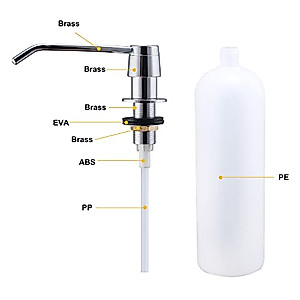 VANNSOO Bathroom Kitchen Sink Soap Dispenser Chrome, 34 oz ( 1000ml ) Brass Large Under Sink Faucet Soap Dispenser Bottle Replacement Detergent Dish Soap Dispenser