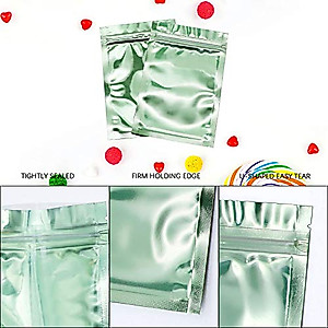 100 Counts Resealable Smell Water Proof Bags Foil Pouch Bag Flat Ziplock Bag with Clear Window for Party Favor Food Storage Gifts Bags Goodie Bag Green 4 x 6 Inches