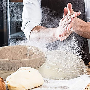 2 Pack 9 Inch Round Bread Proofing Basket for Sourdough Bread - Bread Basket Baking Bowl With Bread Lame & 5 Blades,Dough Scraper and Linen Liner Cloth Banneton Proofing Basket for Home Bakers