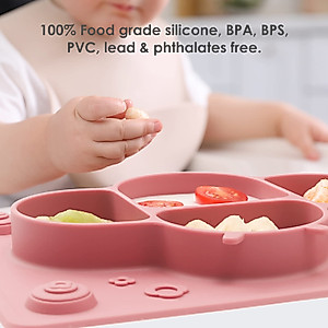 ROCCED Suction Plates for Baby Placemat Spoon Fork Set for Toddlers, Silicone Baby Plates with Suction Baby Dishes for Kids Plates-pale mauve