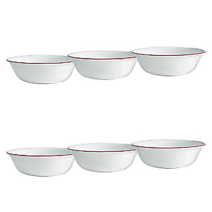 Corelle Livingware 6-Piece Ruby Red Bowls Set, 18-Ounce, White