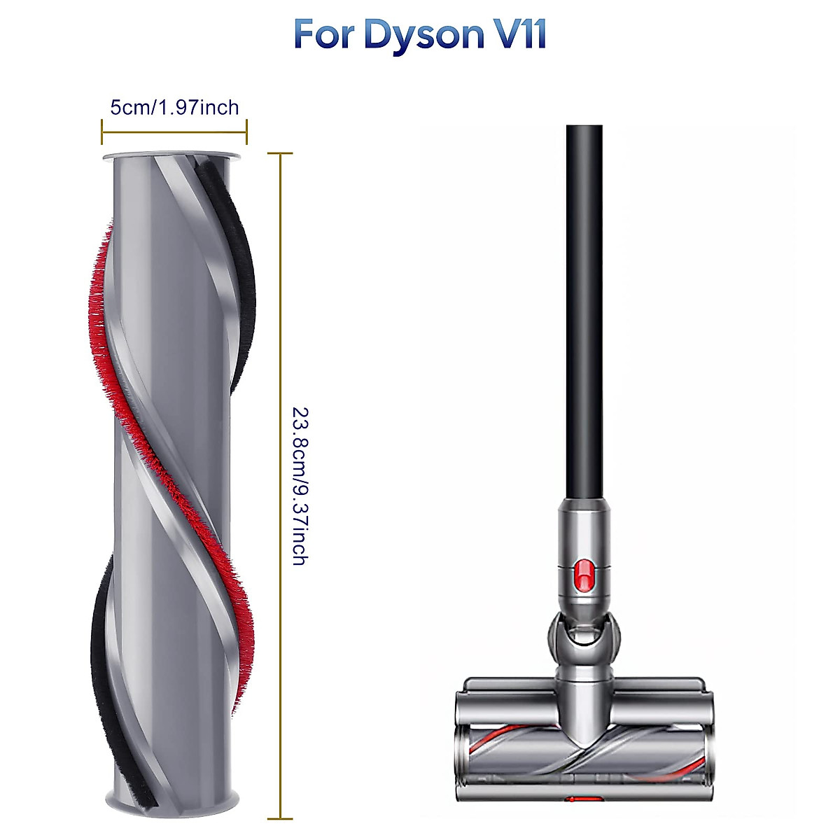 WIOR Roller Brush Roll Bar Replacement Compatible with Dyson V11 Cordless Vacuum Cleaner, Brushroll Roller Brush Replacement Attachment for Dyson V11 Cleaner Head Brush Part No. 970135-01, 970100-05