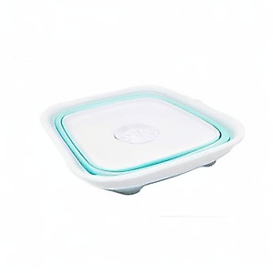 SAMMART 9.3L (2.46Gallon) Collapsible Dishpan with Draining Plug - Foldable Washing Basin - Portable Dish Washing Tub - Space Saving Kitchen Storage Tray (1, Grey/Bright Blue)