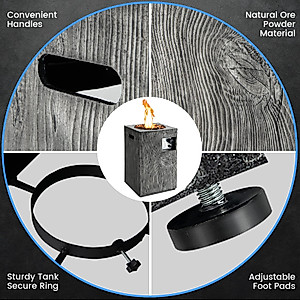 Tangkula 16 Inch Patio Propane Fire Pit, Patiojoy Electronic Ignition Square Gas Fire Pit with Protective Cover, 30,000 BTU Outdoor Fire Pit with Lava Rocks and Touch-up Pen for Backyard, Patio (Grey)