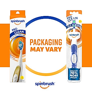 Spinbrush PRO CLEAN Battery Powered Toothbrush, Soft Bristles, 1 Count, Gold or Blue Color May Vary