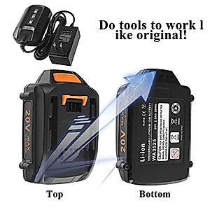 Cell9102 Replacement Worx 20V Battery and Charger Starter Kit， WA3520 Lithium Battery and Charger WA3742 Compatible with Worx 20-Volt Cordless Power Tools