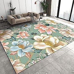 Cttelun Pink White Flowers Area Rug, Fashion Abstract Classic Indoor Rug, Living Room Rug Decorative Warm Non-Slip Machine Washable for Bedroom Children's Room Study Office Corridor - 35" W x 24" L