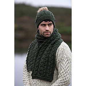 Aran Crafts Irish Cable Knitted Wool Heavyweight Scarf 10"x64" (X4855-AGRE)