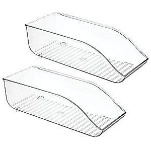 mDesign Long Plastic Soup Can Dispenser Storage Organizer Container Bin for Kitchen Pantry, Countertop, Cabinet, Refrigerator, Freezer, Hold Canned Food, Soda, Water, Ligne Collection, 2 Pack - Clear