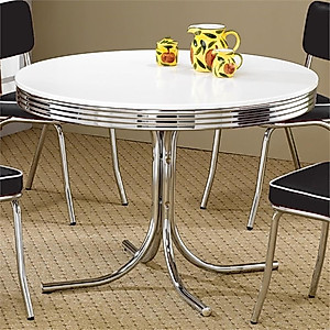 Home Square Dining Table Set with 42" Vintage Retro Round Dining Table and Set of 4 Retro Side Chairs with Cushion Black and Chrome for Kitchen and Dining Room