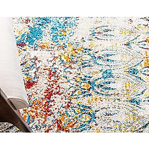 Unique Loom Rosso Collection Vintage, Traditional, Distressed, Bohemian, Botanical, Southwestern Area Rug, Round 8' 0" x 8' 0", Multi/Blue