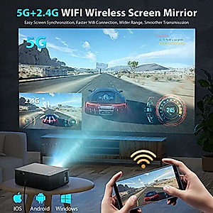 1080P HD Projector, 5G WiFi Movie Projector, UUO Home Theater Support 4K Video Projector, Synchronize Smartphone Screen, Dolby Audio Support-Compatible with TV Stick/iOS/Android/Smartphone/PS5