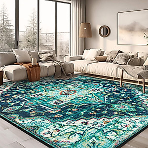 VFROO Area Rugs 5x7 Washable Living Room Rug,Vintage Soft Boho Area Rug,Non-Slip/Non-Shedding Print Floor Carpet for Dining Room,Bedroom-Green