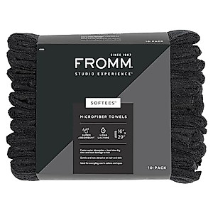 Fromm Softees Microfiber Salon Hair Towels for Hairstylists, Barbers, Spa, Gym in Black, 16" by 29", 10 count Perfect Hair Care Towel for Drying Curly, Long, Wavy Hair