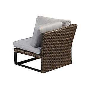 LOKATSE HOME Corner Wicker Chairs Rattan Sofa Outdoor Furniture with Black Metal Steel Frame Legs, Grey