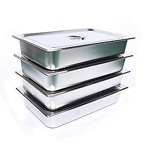 LOYALHEARTDY 4Pack 4" Deep Full Size Table Pan, Stainless Steel Hotel Pan Steam Table Pan with Lids Anti-Jam Hotel Food Pans