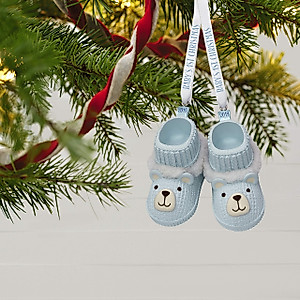 Hallmark Keepsake 1599QGO2359 Christmas Ornament 2019 Year Dated, Baby Boy’s First Christmas Blue Teddy Bear Booties, Baby Boy's First Christmas