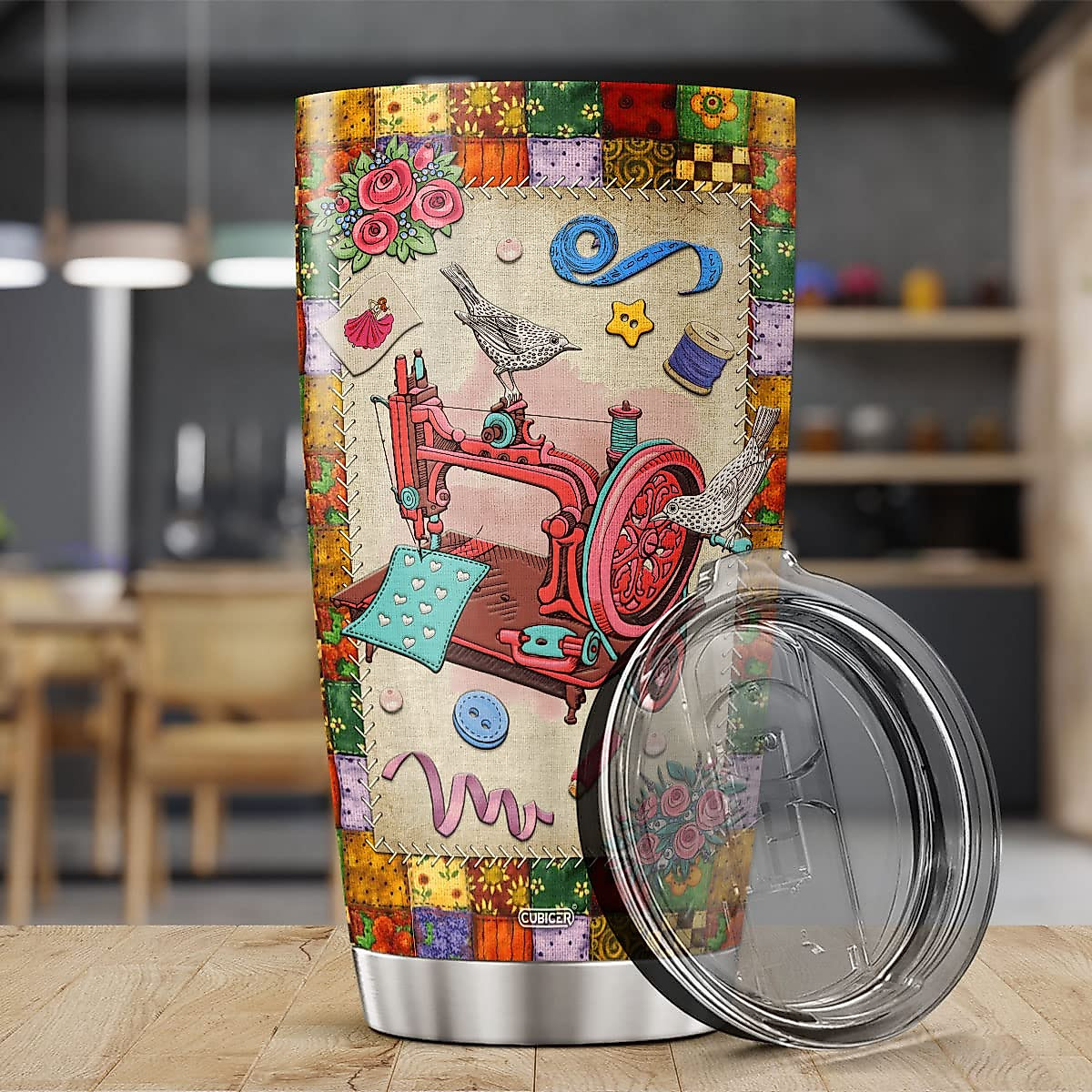 CUBICER Sewing Coffee Tumbler For Women Girls Mother 20 Oz Double Walled Stainless Steel Mug For Sewers Inspiration Gifts For Birthday Party Quilting Travel Wine Glass For Her