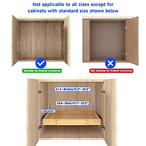 LOCVCDA Expandable Pull Out Cabinet Organizer, 16.3"~25.9"x22" Adjustable Width Wood Cabinet Pull Out Shelves Slide Out Wooden Drawer Storage Shelves for Kitchen(Style 2/1pack)