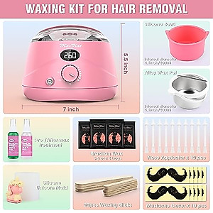 Wax Machine, Hard Wax Kit for Hair Removal MaxFlat Wax Pot at Home Waxing Kit for Women with 4 Bag Rose Hard Wax Beans 14.1oz, 20 Wax Applicator Sticks for Full Body