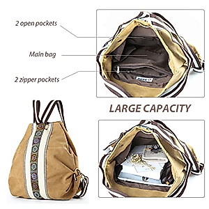 Goodhan Women Canvas Backpack Daypack Casual Shoulder Bag, Vintage Heavy-duty Anti-theft Travel Backpack (Yellow)