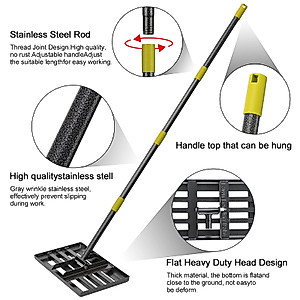 Lawn Leveling Rake, 5 FT Adjustable Long Handle Level Lawn Rake, Black Heavy Duty Level Lawn & 1 Inch Diameter Stainless Steel Handle Lawn Leveler Rake, Lawn Leveler Tool for Soil Grass Golf Field