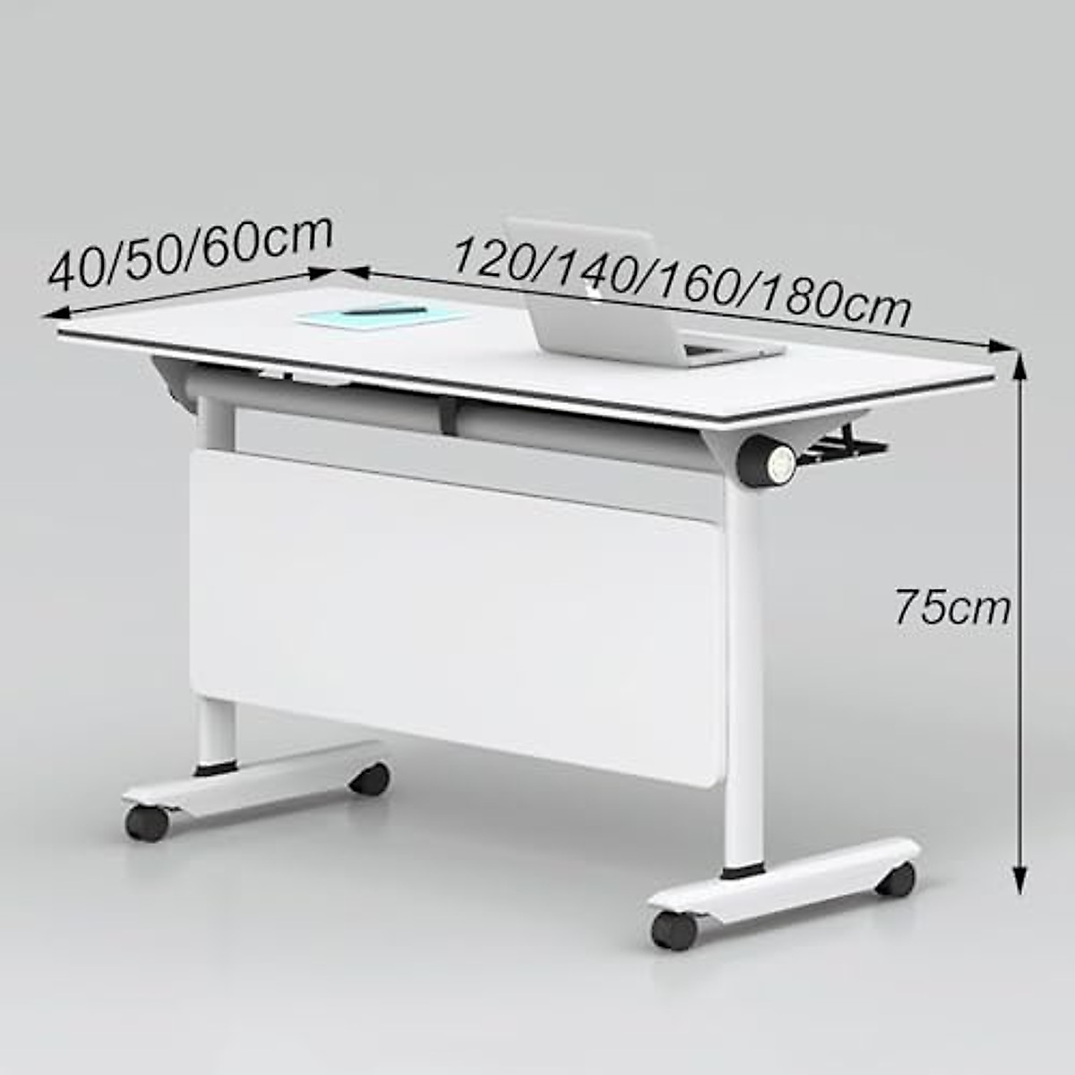 Folding Conference Table, Flip Top Mobile Training Table with Modesty,Storage Layer and Lockable Wheels,Wood Tabletop, Metal Frame (Color : A, Size : 120 * 60 * 75cm)