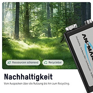 ANSMANN 9V Rechargeable Batteries 300mAh pre-Charged Low Self-Discharge NiMH 9 Volt Battery 9V Battery (2-Pack)