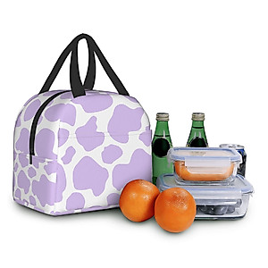 Cow Print Purple Insulated Lunch Bag Reusable Lunch Box Meal Portable Container Tote For Women Work Travel Picnic