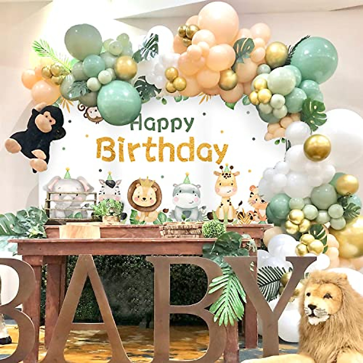 Safari Jungle Backdrop for Birthday Party Decorationss,Large Size 3 x 5Ft Banner Cute Animals Zoo Theme for Kids Boys Birthday Party Supplies