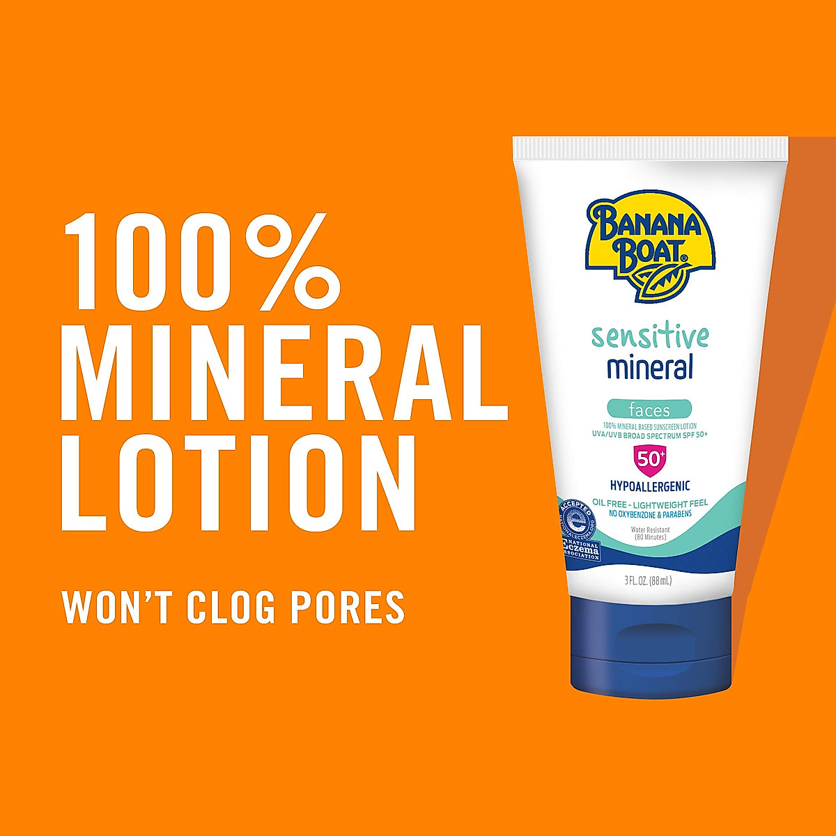 Banana Boat Sensitive 100% Mineral Face Sunscreen Lotion SPF 50, 3oz | Travel Size Sunscreen, Mini Sunscreen for Face, Banana Boat Face Sunscreen, Banana Boat Mineral Sunscreen SPF 50, 3oz