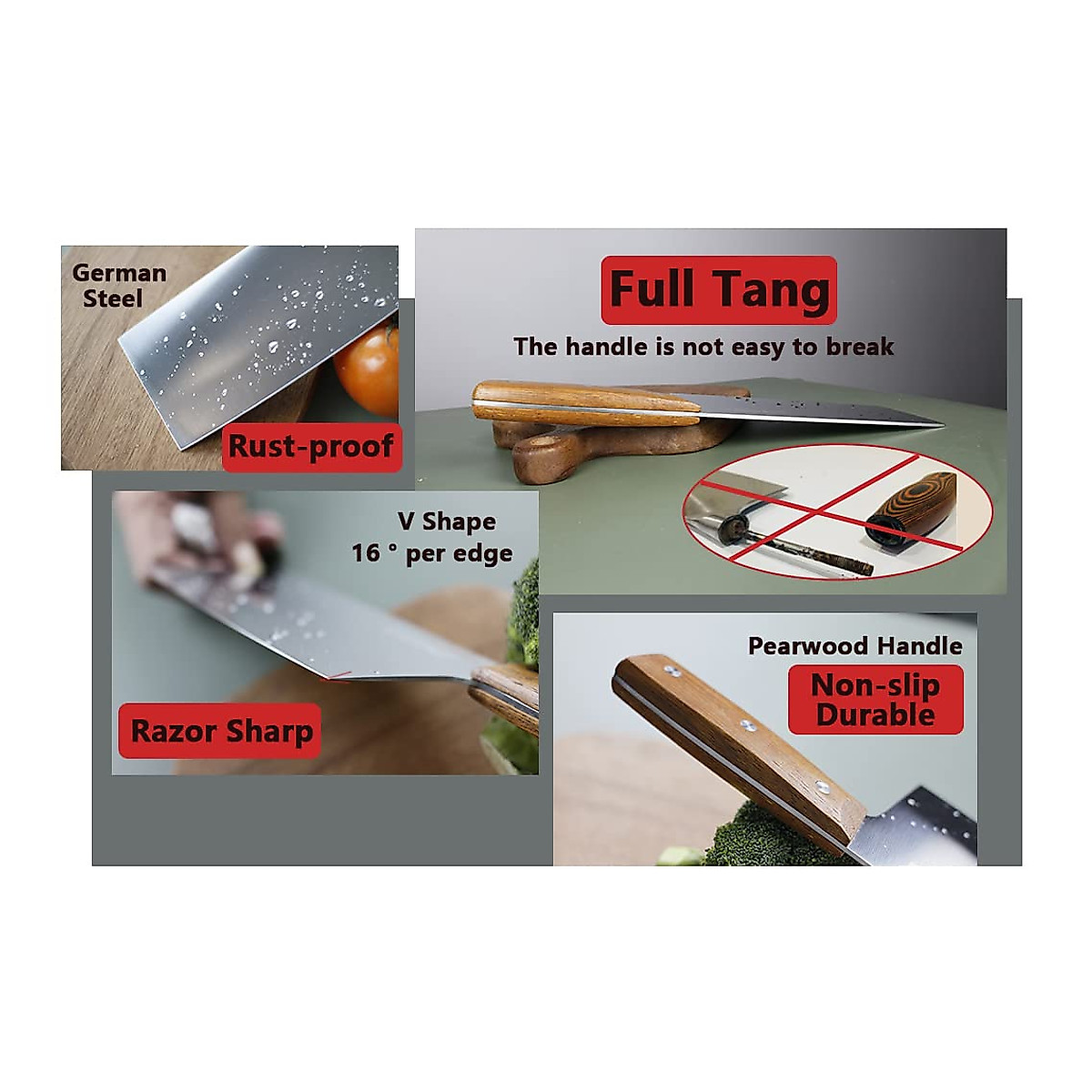 Kitory Cleaver Knife, Full Tang Chinese Chef Knife for meat and vegetable, German Stainless Steel Kithcen Knife 7"