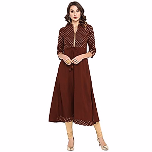 Janasya Indian Women's Tunic Tops Crepe Kurti for Women(JNE3396-KR-XL) Brown