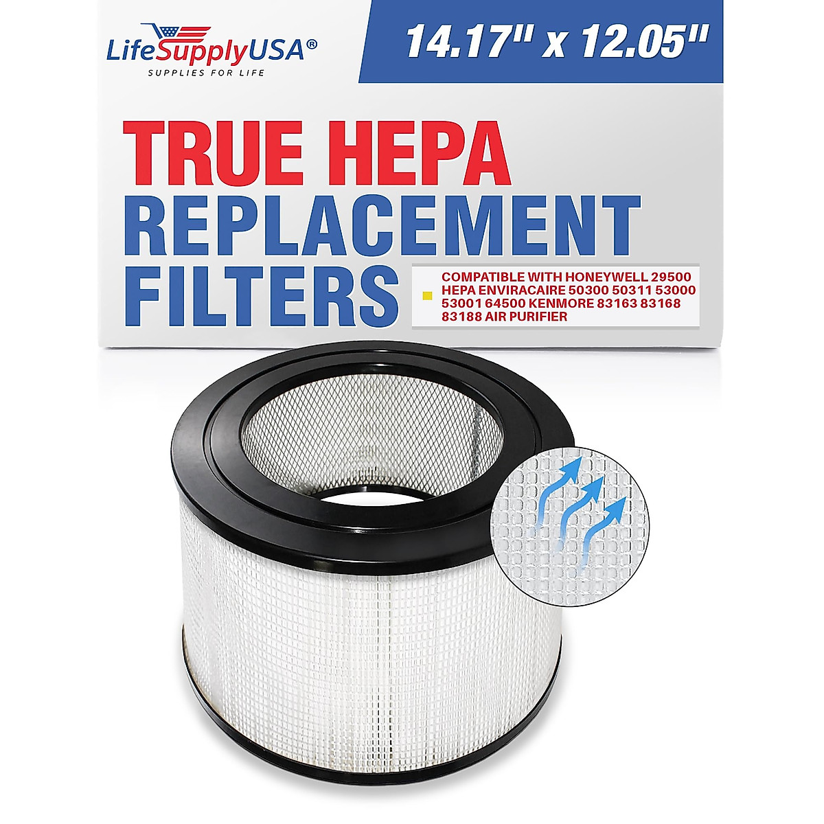 LifeSupplyUSA Filter Replacement Compatible with Honeywell 29500 HEPA Enviracaire 50300 50311 53000 53001 64500 Air Purifiers Kenmore 83163 83168 83188
