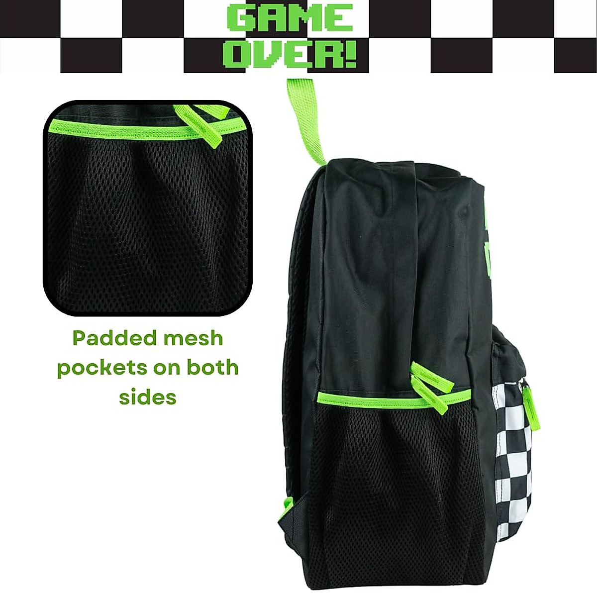 RALME Game Over Gamer Backpack for Boys, 16 inch, Black