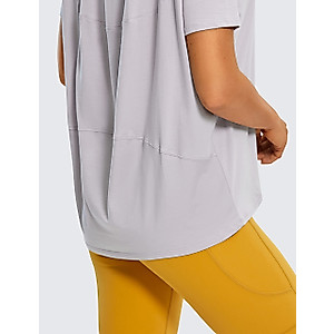 CRZ YOGA Women's Pima Cotton Short Sleeve Shirts Boat Neck Loose Fit Gym Workout T-Shirt Athletic Casual Tops Iced Iris Medium