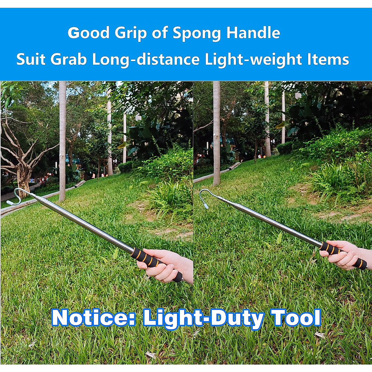 Bytcew Pickup Tool Telescopic Push/Pull Pole with Two Hooks Extends to 9.8 Feet(3M),Wire Reacher Disc Golf Grabber Rod