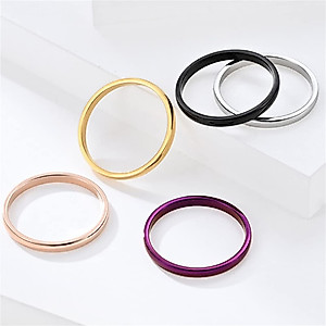 PAURO Unisex Stainless Steel 2mm Couple Rings Stacking Knuckle Band Plain Ring Set for Wedding Party Purple Size 4