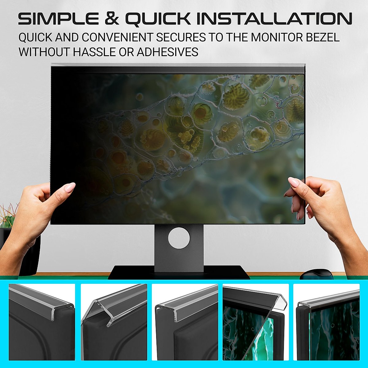 EZ-Pro Screen Protector Privacy Screen Panel for 27 inches (Screen Measured Diagonally) Computer Monitor, Anti Blue Light and Easy Installation, Screen Panel Size 14" Height x24.1 Width