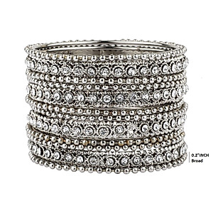 Efulgenz Oxidized Silver Bangles for Women Indian Boho Oxidized Bangles CZ Crystal Metal Indian Bracelet Bangle Set Jewellery for Women