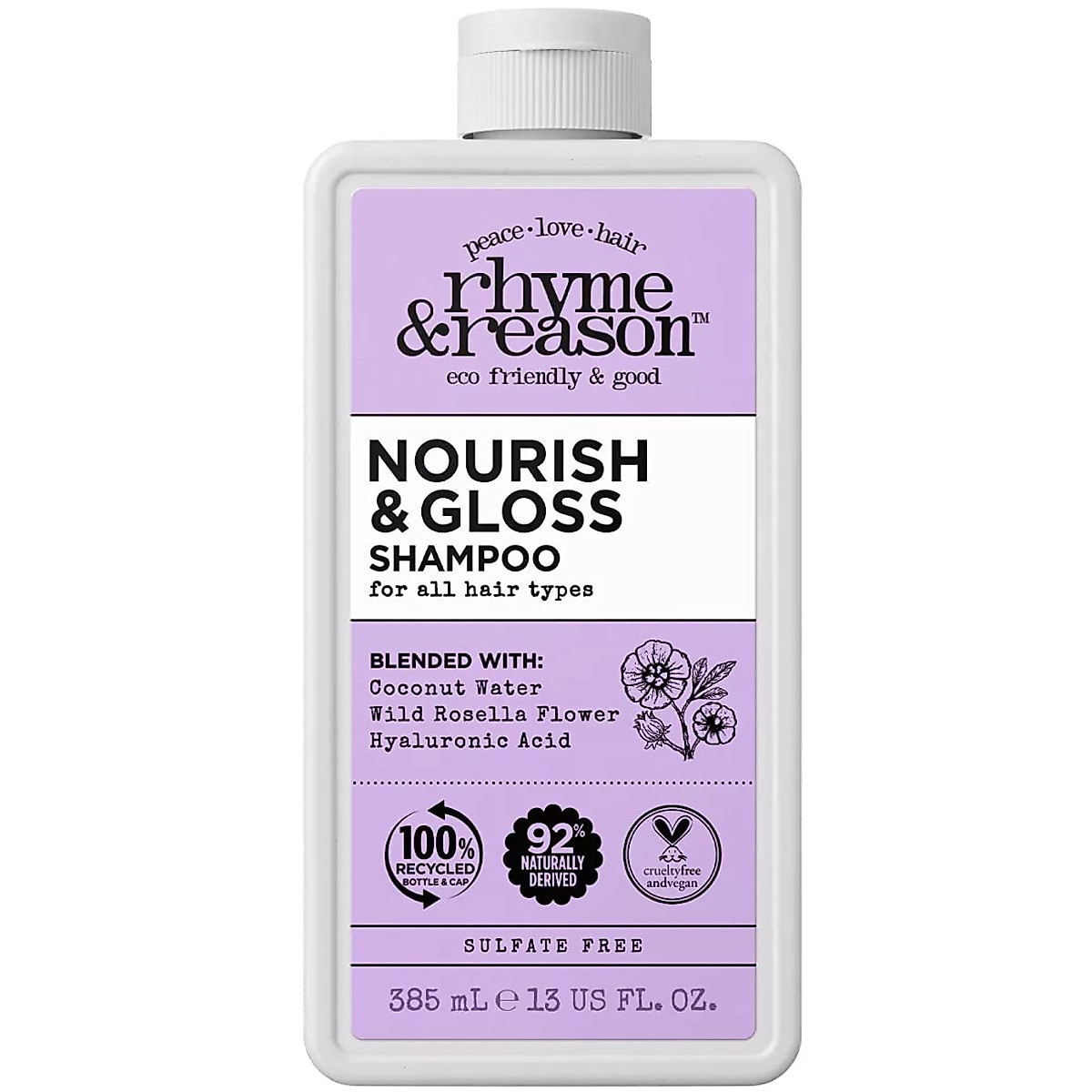 Rhyme & Reason Nourish and Gloss Shampoo and Conditioner SET. 13 Fl. Oz. Formulated with Coconut Water, Wild Rosella Flower and Hyaluronic Acid. For Healthy, Smooth and Naturally Glowing Finish.