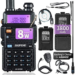 BaoFeng UV-5R 8W High Power Two Way Radio Portable Ham Radio Handheld with one More 3800mAh Battery,Speaker, Antenna, USB Program Cable and Earpiece
