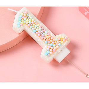 EAKE 1 Birthday Candle Macaron Glitter 3D Number 1 Candles for Birthday Cakes Girl Women Sweet Theme One Years Old Birthday Wedding Anniversary Party Cake Decoration