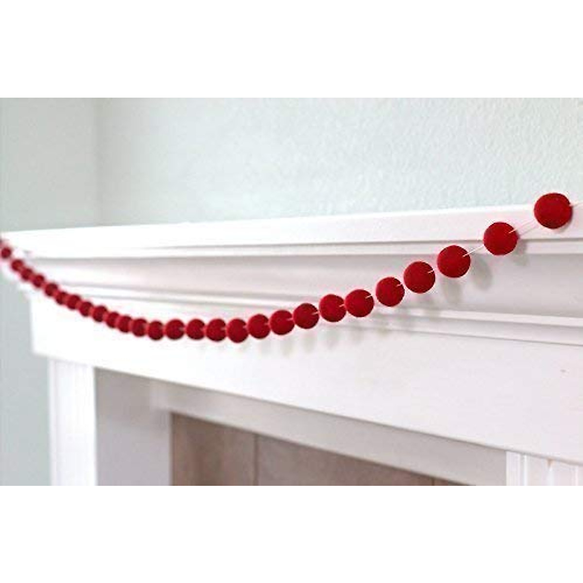 Red Felt Ball Garland- Christmas, Valentine's Day- 1" (2.5 cm) Wool Felt Balls