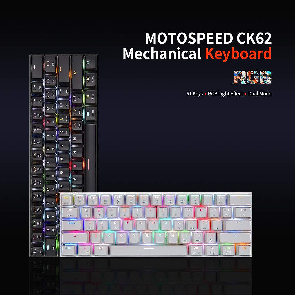 Motospeed CK62 61 Keys RGB Mechanical Keyboard USB Wired BT Dual Mode Gaming Keyboard Pink with OUTEMU Red Switches
