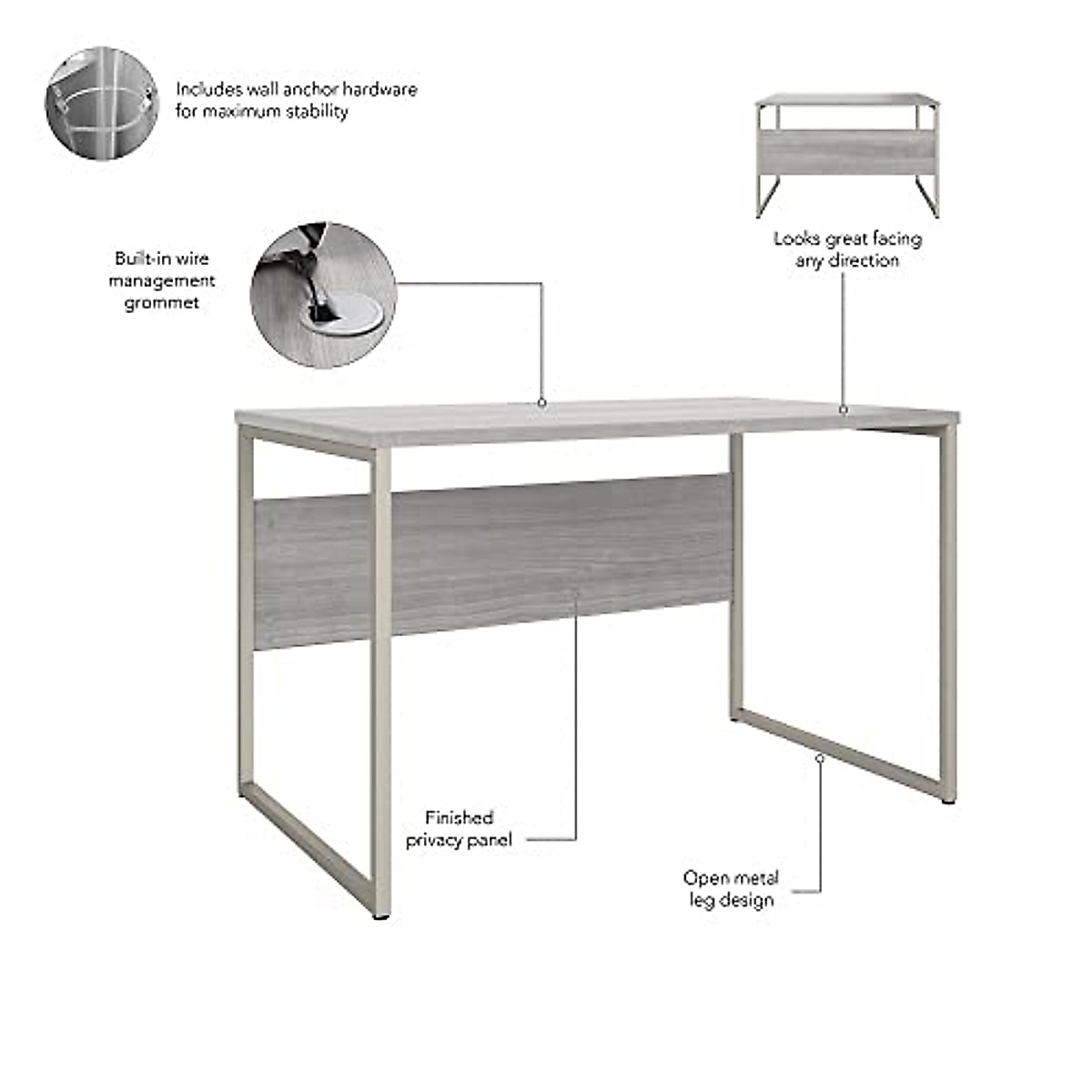 Bush Business Furniture Hybrid Computer Table Desk with Metal Legs, 48W x 30D, Platinum Gray