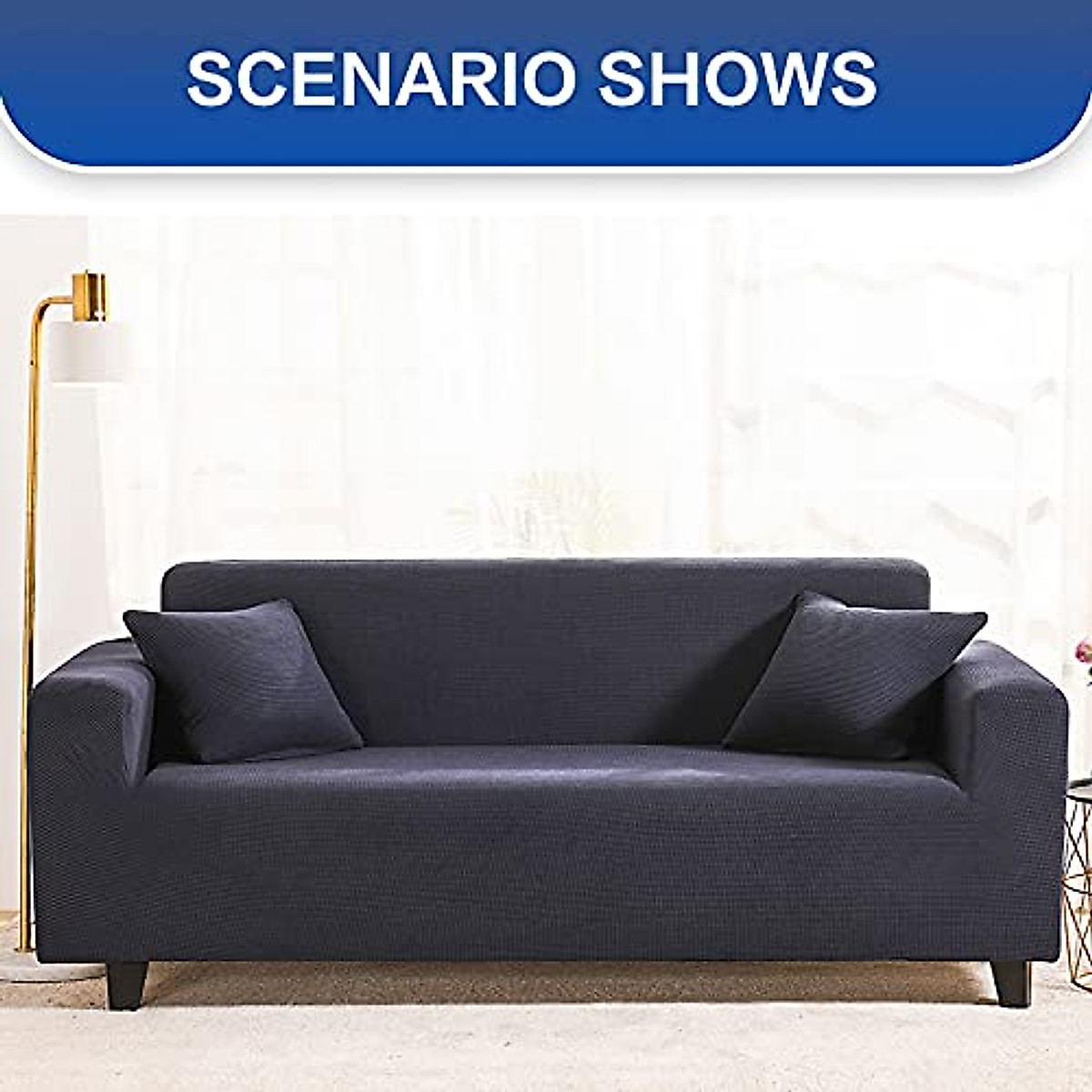 TVPFM Jacquard Furniture Protector, 2 Seater 3 Seater Elastic Bottom Sofa Cover Soft Stretch Sofa Slipcover for Living Room Pets Cat Dog-Blue A-4 Seater